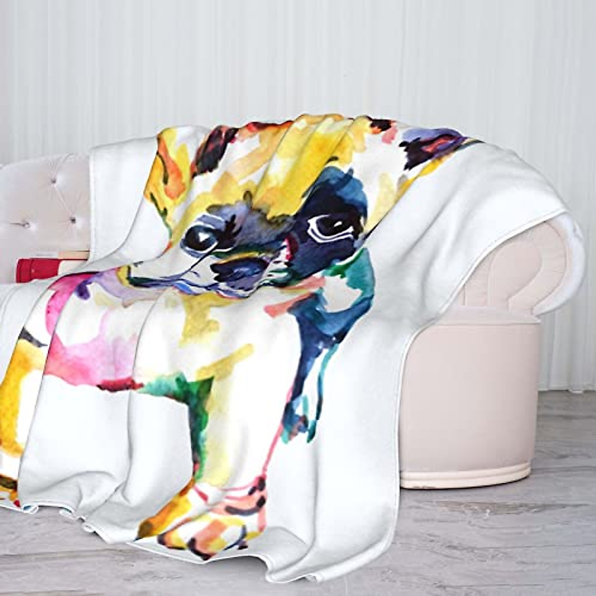 Frenchie French Bulldog Original Watercolor White Dog 80x60 inch Throw Blanket Super Soft Fuzzy Cozy Warm Fluffy Plush Blanket for Bed Couch Chair Living Room
