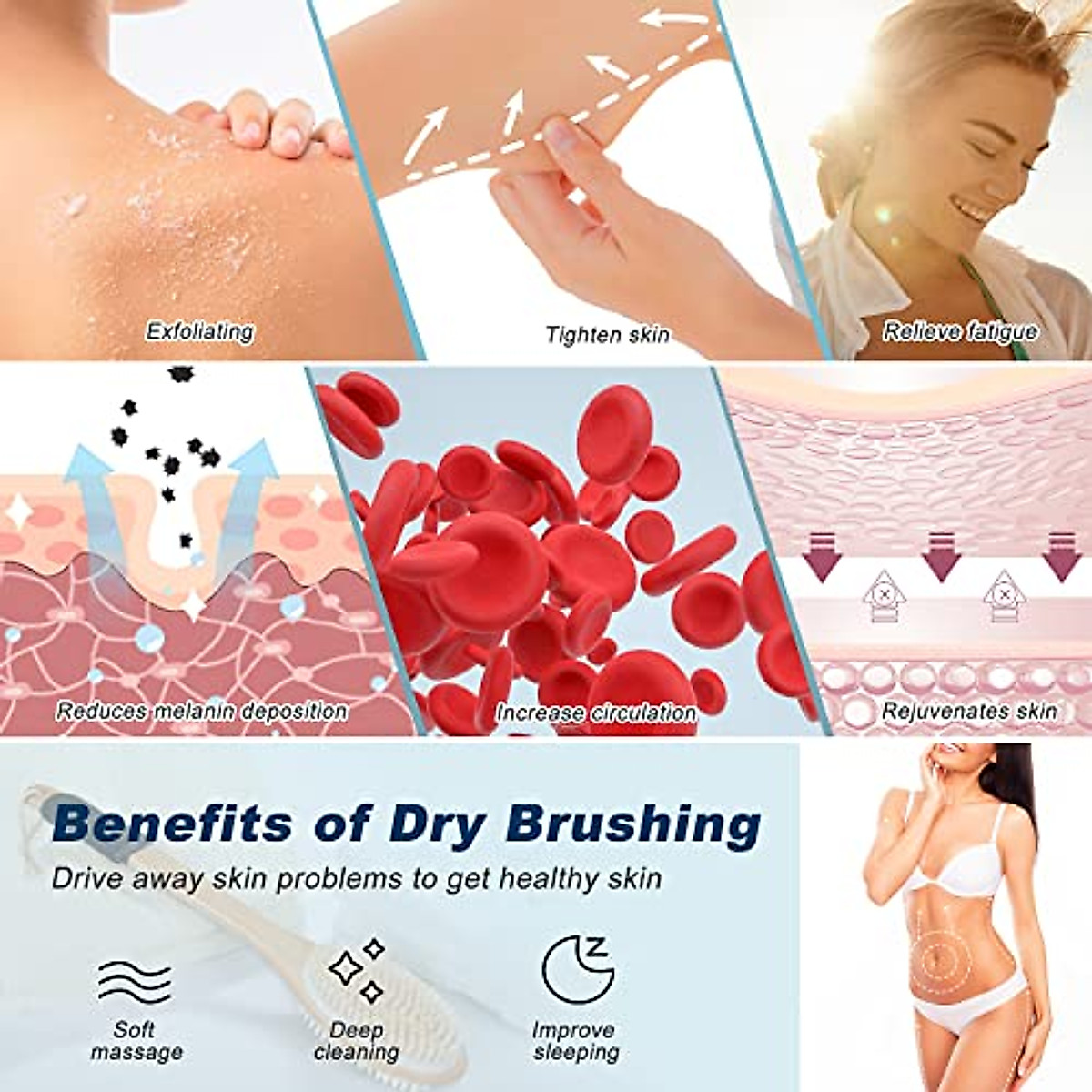 KIPRITII Ergonomically Back Scrubber for Shower,Double-Sided Back Brush Long Handle for Shower, Wet & Dry Brush for Cellulite and Lymphatic (Black)