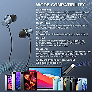 USB C Headphone Type C Earphone Magnetic Wired Earbuds for iPhone 15 Pro Max Samsung A53 A54 Galaxy S23 FE S22 S21 in-Ear Noise Canceling Headset with Microphone for iPad 10 Google Pixel 6a 7a 7 6 8 5