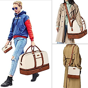 Weekender Bags for Women, Large Overnight Bag Canvas Travel Duffel Bag Carry On Tote with Shoe Compartment 21" for Women & Men 3Pcs Set