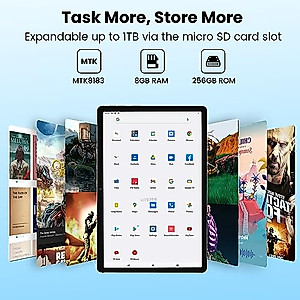 2023 𝐍𝐄𝐖 𝐀𝐧𝐝𝐫𝐨𝐢𝐝 𝟏𝟐 Tablet-10.1 Inch Gaming Tablet with 13MP Dual Camera,MTK8183 Octa-Core 2.0Ghz Processor,6000mAh Battery Capacity,8GB RAM+256GB ROM,2.4+5G Dual Band WiFi+Bluetooth 5.0