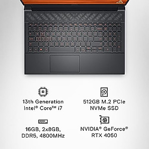Dell G15 5530 Gaming Laptop - 15.6-inch FHD (1920x1080) 165Hz Display, Core i7-13650HX, 16GB DDR5 RAM, 512GB SSD, NVIDIA GeForce RTX 4050, Intel Wi-Fi 6, Windows 11 Home - Dark Shadow Gray,Black