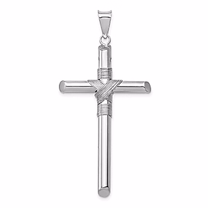 14K White Gold w/Center Wrap Tube Cross Pendant QK6195