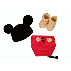 Jastore® Photography Prop Baby Costume Cute Crochet Knitted Hat Cap Girl Boy Diaper Shoes Mouse Red