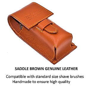 Parker Genuine Leather Travel Shave Brush Case (Saddle Brown)