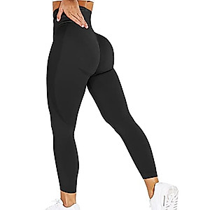 YEOREO Women High Waist Workout Gym Smile Contour Seamless Leggings Yoga Pants Tights Black M