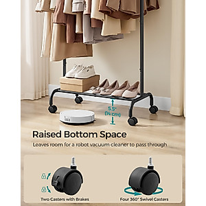 SONGMICS Clothes Rack, Clothing Rack for Hanging Clothes with Wheels, Garment Rack with Extendable Hanging Rail, 99 lb Total Max. Load, 15.7” x 32.7”-47.2” x 61.4”, Ink Black UHSR134B01