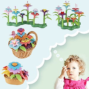 BIRANCO. Flower Garden Building Toys - Build a Bouquet Floral Arrangement Playset for Toddlers and Kids Gifts Age 3, 4, 5, 6 Year Old Girls, Educational STEM Toy (120 PCS)