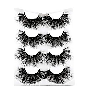 wiwoseo 25MM False Eyelashes Faux Mink Lashes Dramatic Long Fluffy Cross Thick Volume Fake Eye Lashes 4 Pairs Pack