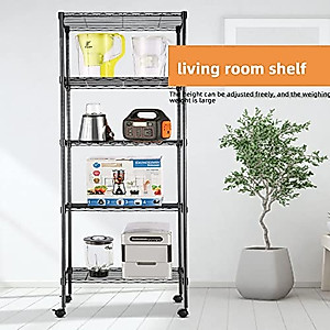 Storage Shelves (Black, 5-Shelf) 5-LAYER FAMILY SHELF, VERTICAL free combination shelf, kitchen, bedroom, garage, study, storage room, with wheels layer shelf, simple American heavy shelf.