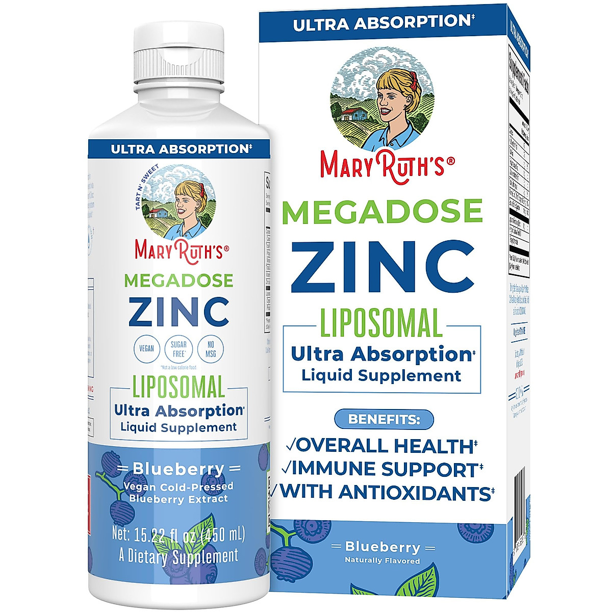 MaryRuth Organics Nutritional Supplement | Liposomal Liquid Zinc Supplement with Vitamin E | Overall Health and Skin Care | Blueberry | Vegan, Non-GMO, Gluten Free, No Sugar Added | 15.22 Fl Oz