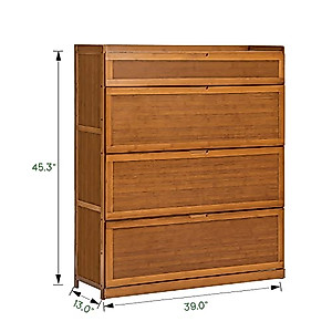 MoNiBloom Bamboo 7 Tier Shoe Storage Cabinet with Pull-Down Doors for Heels Sneakers Shoes Rack Organizer for 36-40 Pairs Entryway Hallway Living Room, Brown