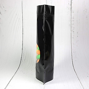 Double-Sided Matte/Glossy Color with Clear Round Window Stand-Up Pouch (100 Bags/Pack) (3.3" x 5.5", Glossy Black)