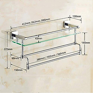 PIBM Stylish Simplicity Shelf Wall Mounted Floating Rack Wooden Bathroom Shelves Rack Rectangle Tempered Glass Cosmetic Rack Tower Hanger Guardrail Save Space - 3 Sizes, a , 51.2x13x4.2cm