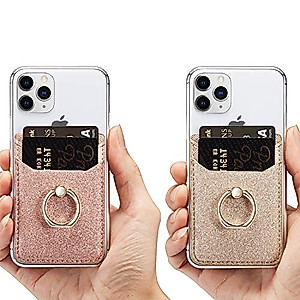 BIAJIYA Phone Card Holder RFID Wallet Credit Adhesive Cell Case Stick-on Card Holder for Back of Phone for Most of Smartphones Rosegold+Gold