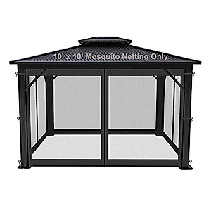 SunCula Replacement Universal Gazebo Netting 4 Panels with Zipper for Garden Patio Yard, ONLY Netting(10'x10', Black)