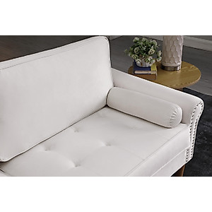 HUAYICUN 3 Seater Sofa, Velvet Sofa with 3 Pillows, Mid Century Modern Comfy Sofa Couch, Soft Couches for Living Room, Bedroom (Beige)