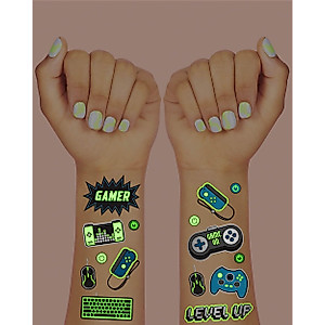 xo, Fetti Video Game Party Supplies Temporary Tattoos - 40 Glow in the Dark Styles | Videogame Birthday Favors, Decorations, Controller, Computer Keyboard, Gamer, Arcade