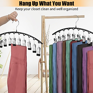 2 Pack Legging Organizer for Closet Hanging, Stainless Steel Clips Hangers for Pants with 10 Clips, Heavey Duty Legging Hangers for Closet Jeans Skirts Bras (Black)
