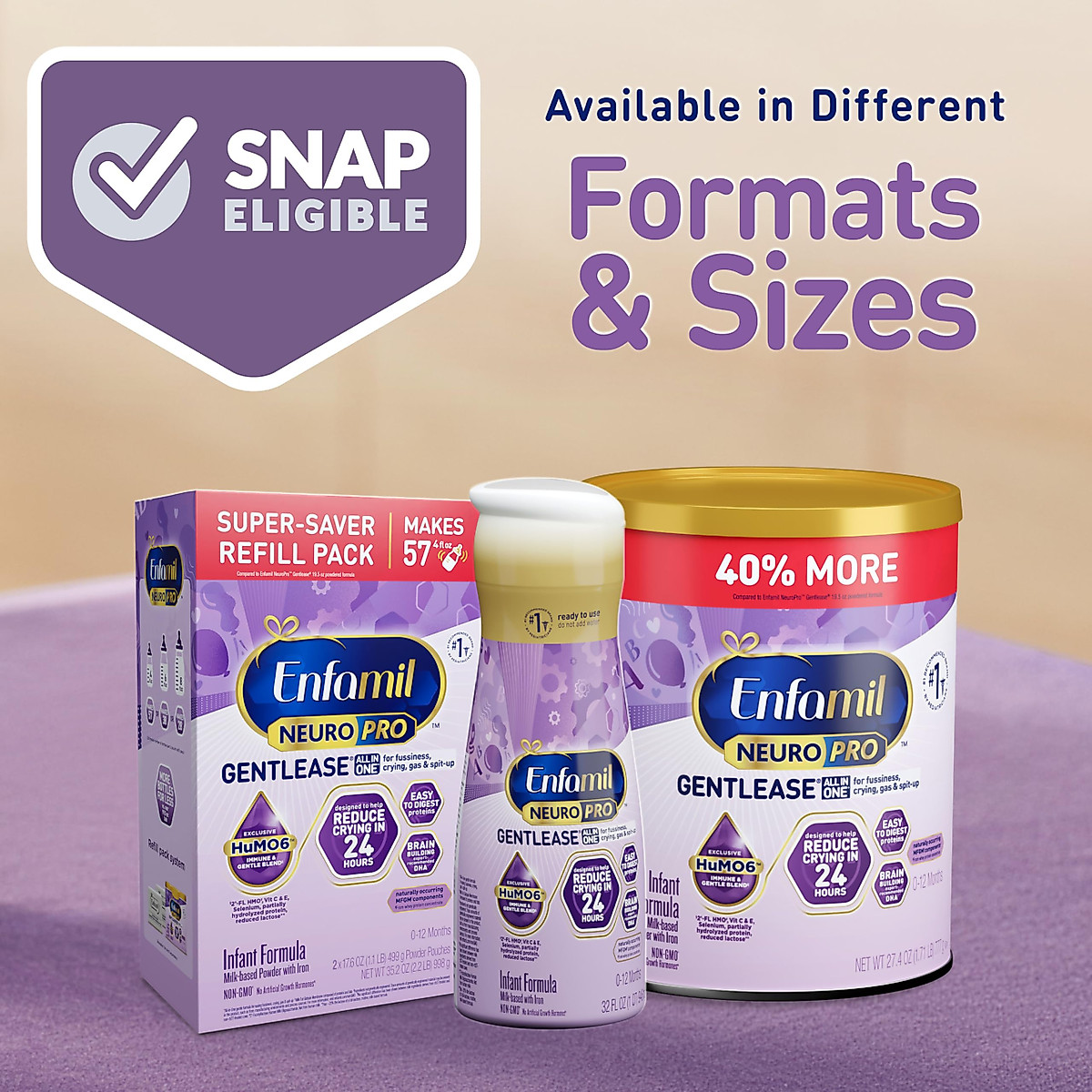 Enfamil NeuroPro Gentlease Baby Formula, Brain Building DHA, HuMO6 Immune Blend, Designed to Reduce Fussiness, Crying, Gas & Spit-up in 24 Hrs, Ready-to-Feed Gentle Infant Formula, Liquid, 32 Fl Oz