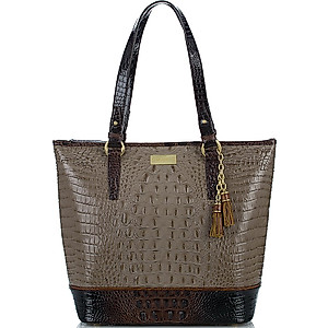 BRAHMIN Tri-texture Collection Asher Tote Brown Handbag