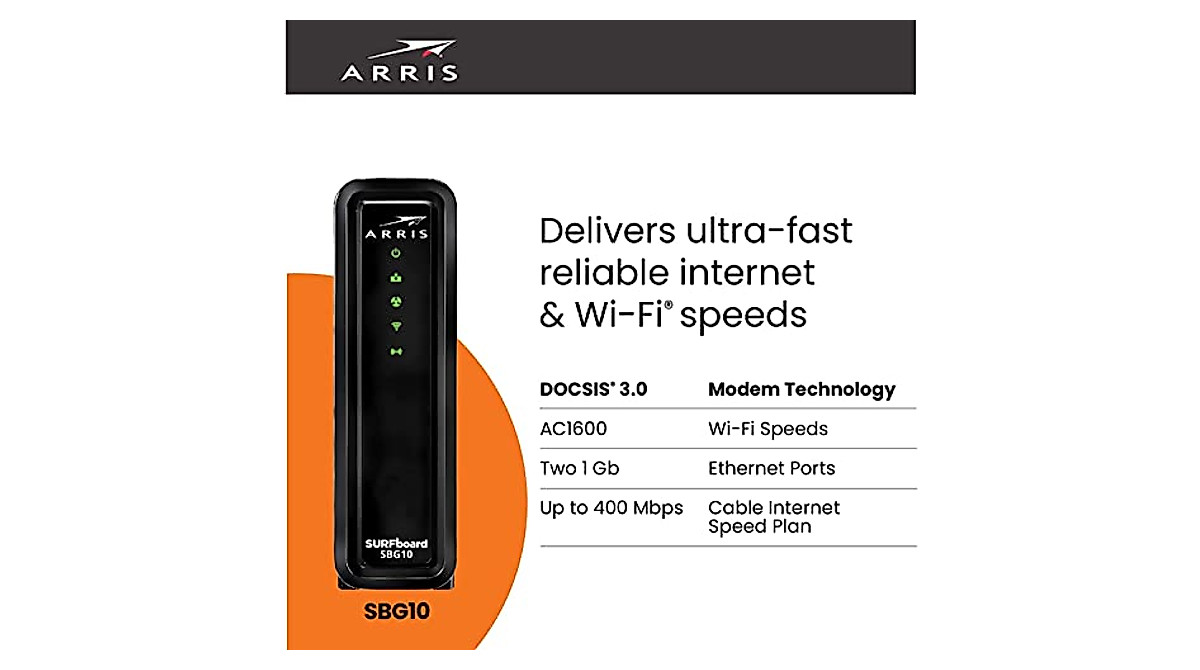 ARRIS Surfboard SBG10-RB DOCSIS 3.0 Cable Modem & AC1600 Dual Band Wi ...