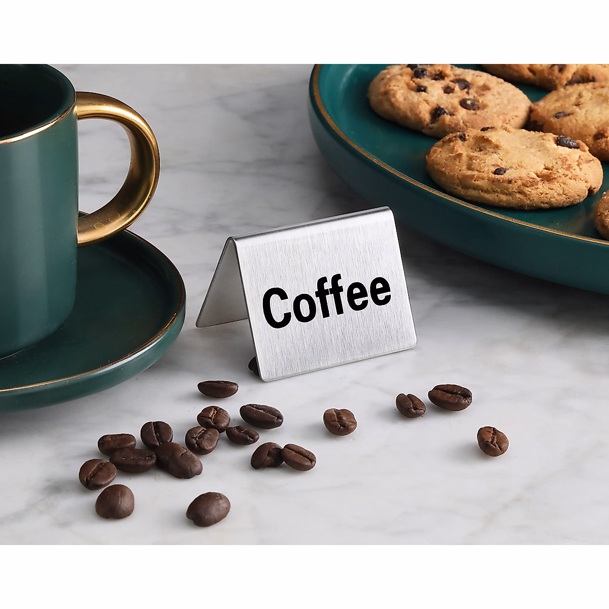 New Star Foodservice 27051 Stainless Steel Table Tent Sign, (Coffee), 2"x 2", Set of 2