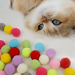 FUPUSUN 30/60/100pcs 3cm Premium Colorful Cat Toy Balls - Soft Kitten Pom Pom Toys - Lightweight and Small Easily Paw for Indoor Cats Interactive Playing Quiet Ball Cats