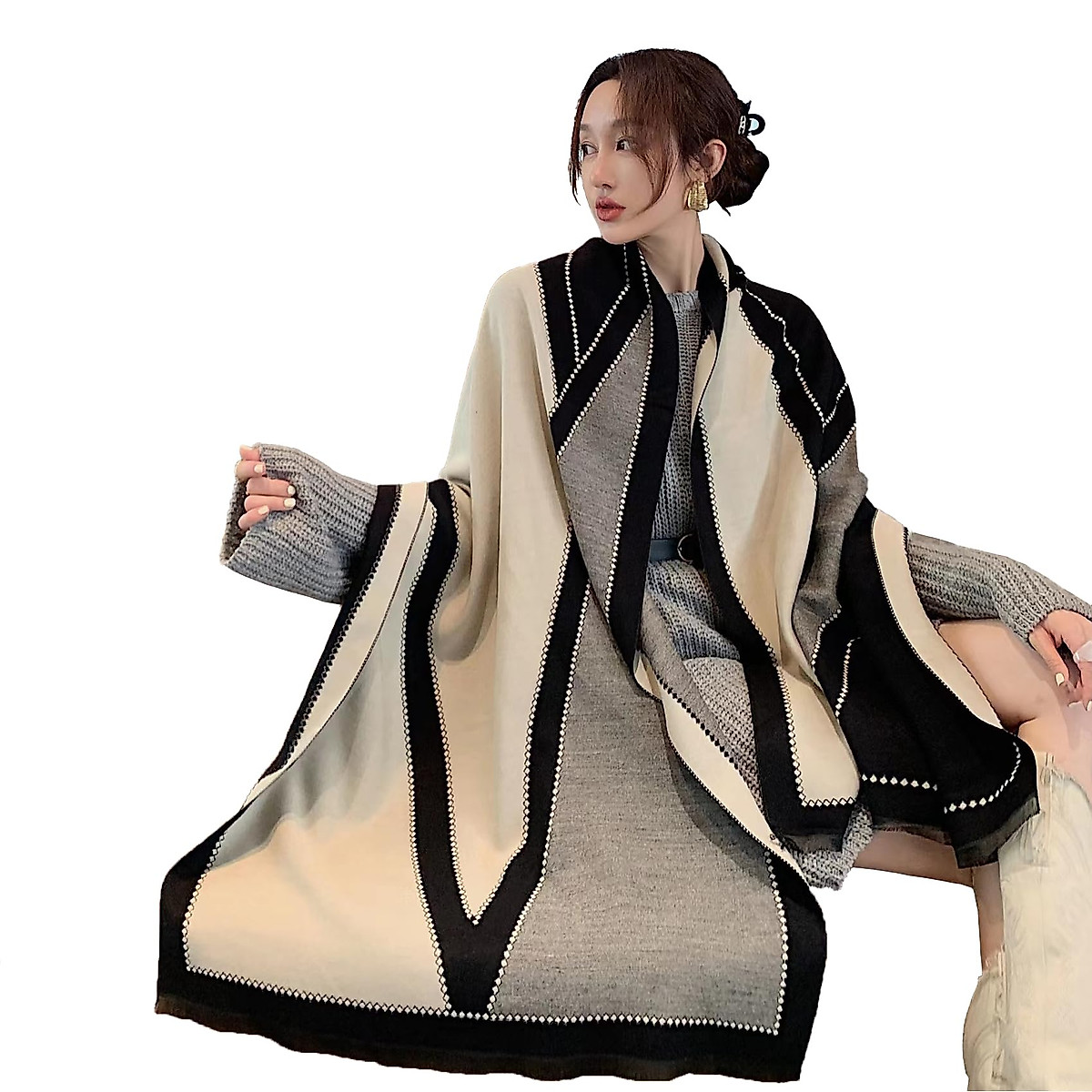 Large Pashmina Shawls and Wraps for Women Evening Dresses Extra Long Soft Cashmere Feel Birthday Gifts Throw Warm Winter Womens Fall Scarfs Shawls and Wraps for Wedding Christmas in White and Black