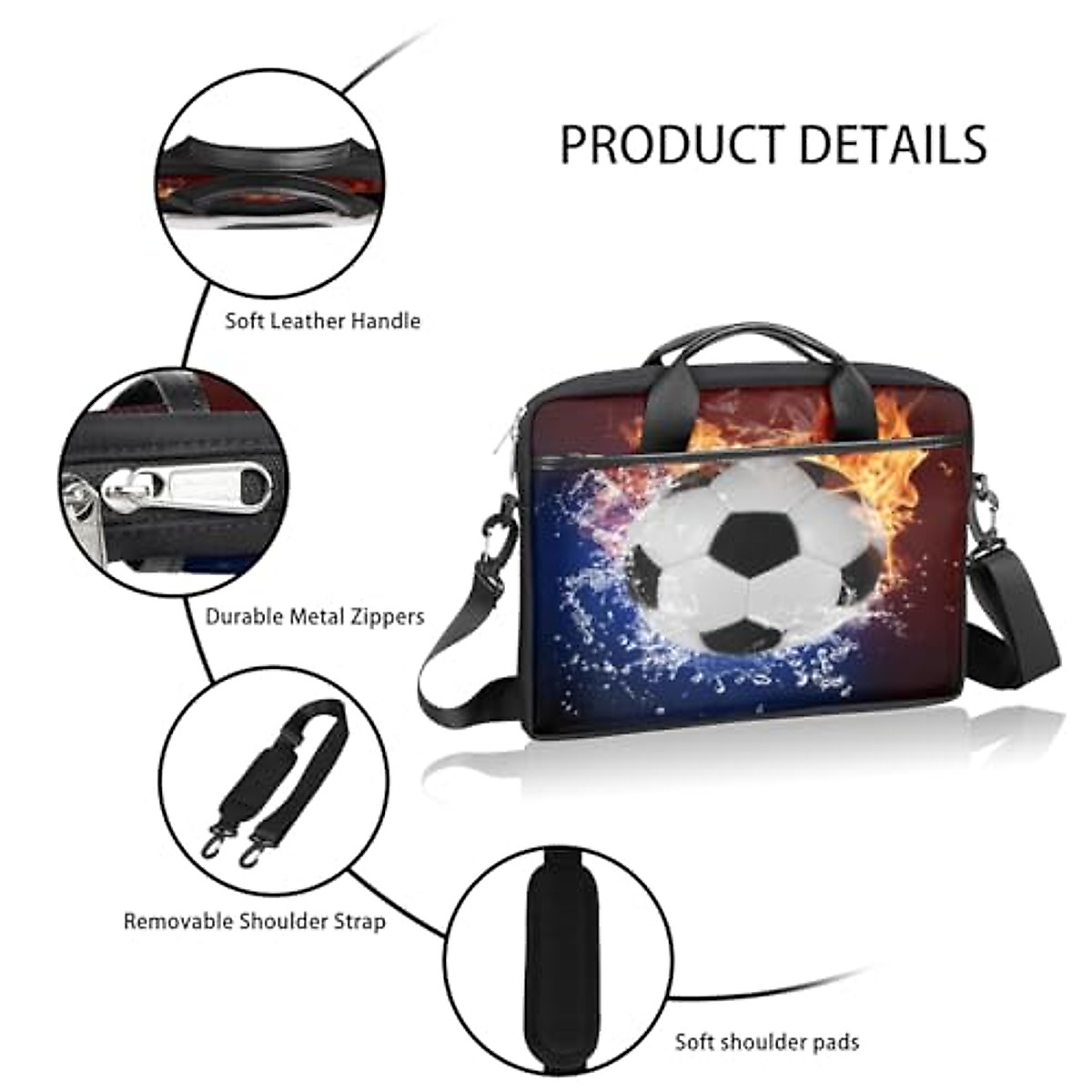Soccer Fire Laptop Computer Bag Waterproof Shoulder Messenger Bag 13-15 inch Durable Laptop Tote Bag with Shoulder Strap Handle Lightweight Crossbody Briefcase
