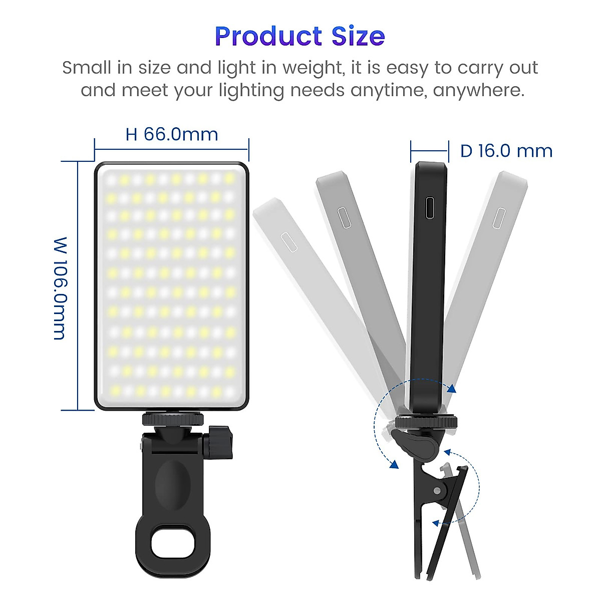 120 LED Selfie Light Phone Light, 5000Mah Rechargeable Clip Video Light, Adjusted 3 Light Modes, for Phone, Camera, Laptop, iPad, Light for Selfie, Video Conference, TikTok, Vlog