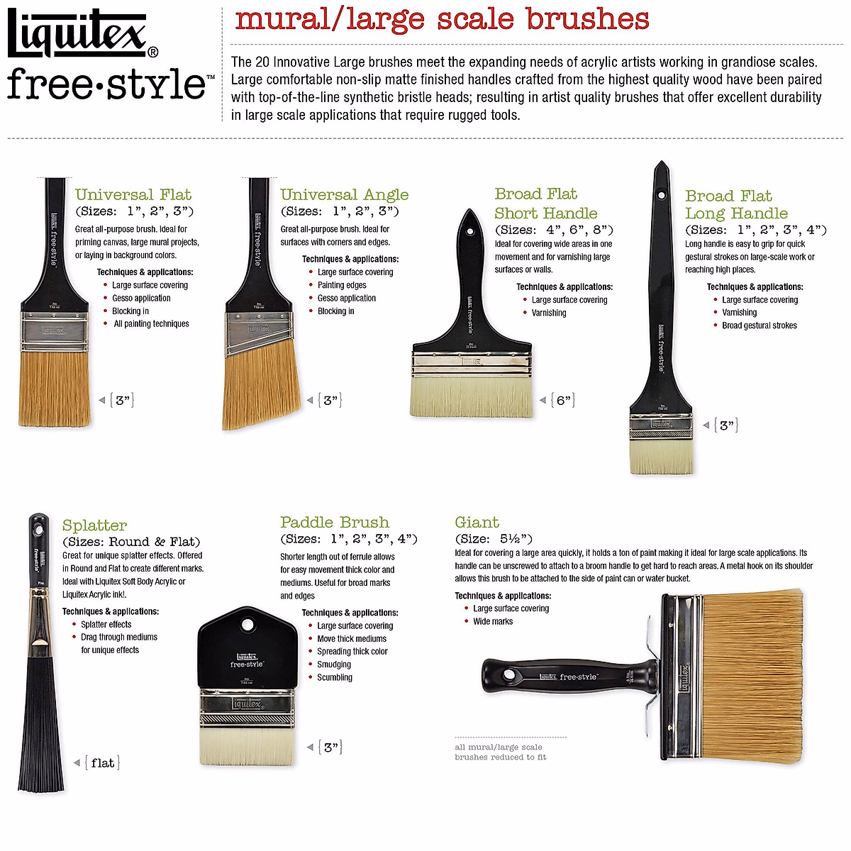 Liquitex 1300804 Professional Freestyle Large Scale Brush, Broad Flat/Varnish 4-inch, Long Handle , Black