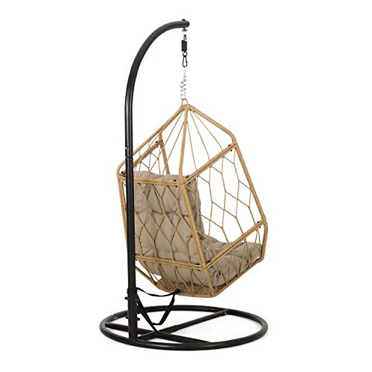 Christopher Knight Home Allegra Outdoor Hanging Chair with Stand, Light Brown + Tan + Black