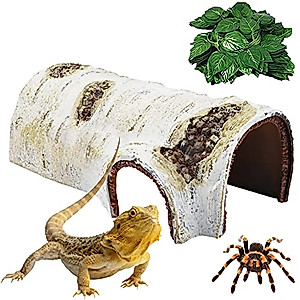 Hamiledyi Reptile Hides and Caves Bearded Dragon Log Hide Snake Hideaway Wood Shape Gecko Hideout Hut Resin Birch Bark Tank Decor for Lizard Ball Python Turtle Spider