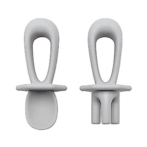 Tiny Twinkle Silicone Training Utensils - Baby Spoons and Baby Forks For Self-Feeding Training - Silicone Baby Led Weaning Utensils For Toddlers And Babies 6-24 Months - Baby Feeding Supplies (Gray)