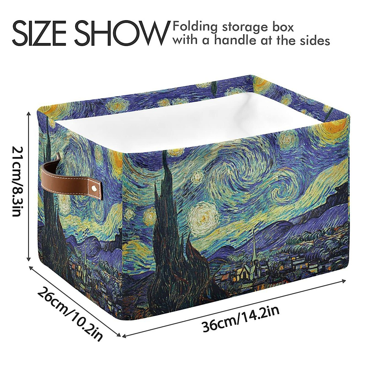 ALAZA Van Gogh Starry Night Large Storage Basket with Handles Foldable Decorative 1 Pack Storage Bin Box for Organizing Living Room Shelves Office Closet Clothes