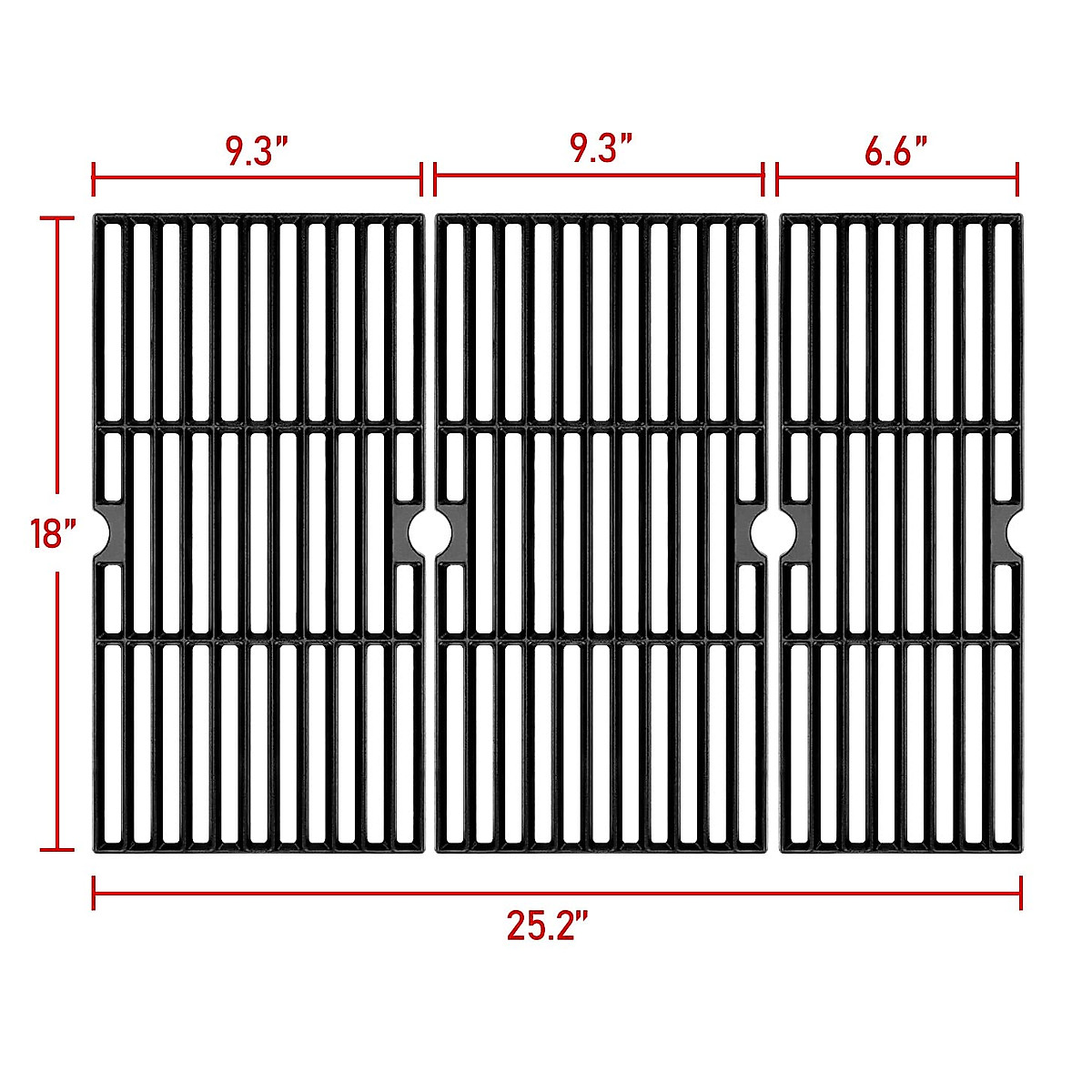 GGC 18" Grill Grates Replacement for Charbroil 463347017, 463377017, 4 Burner Performance Grill 463376018P2, 463376117, 463377117, 463673617, 463347519, 3 PCS 18 x 25 Cast Iron Grates for Char-Broil