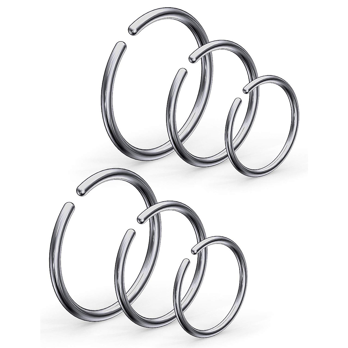 Hoeudjo 20G Titanium Nose Ring Hoop Cartilage Tragus Conch Helix Eearring Hoop Septum Piercing Jewelry for Women Men 6mm 8mm 10mm 3/8 inch