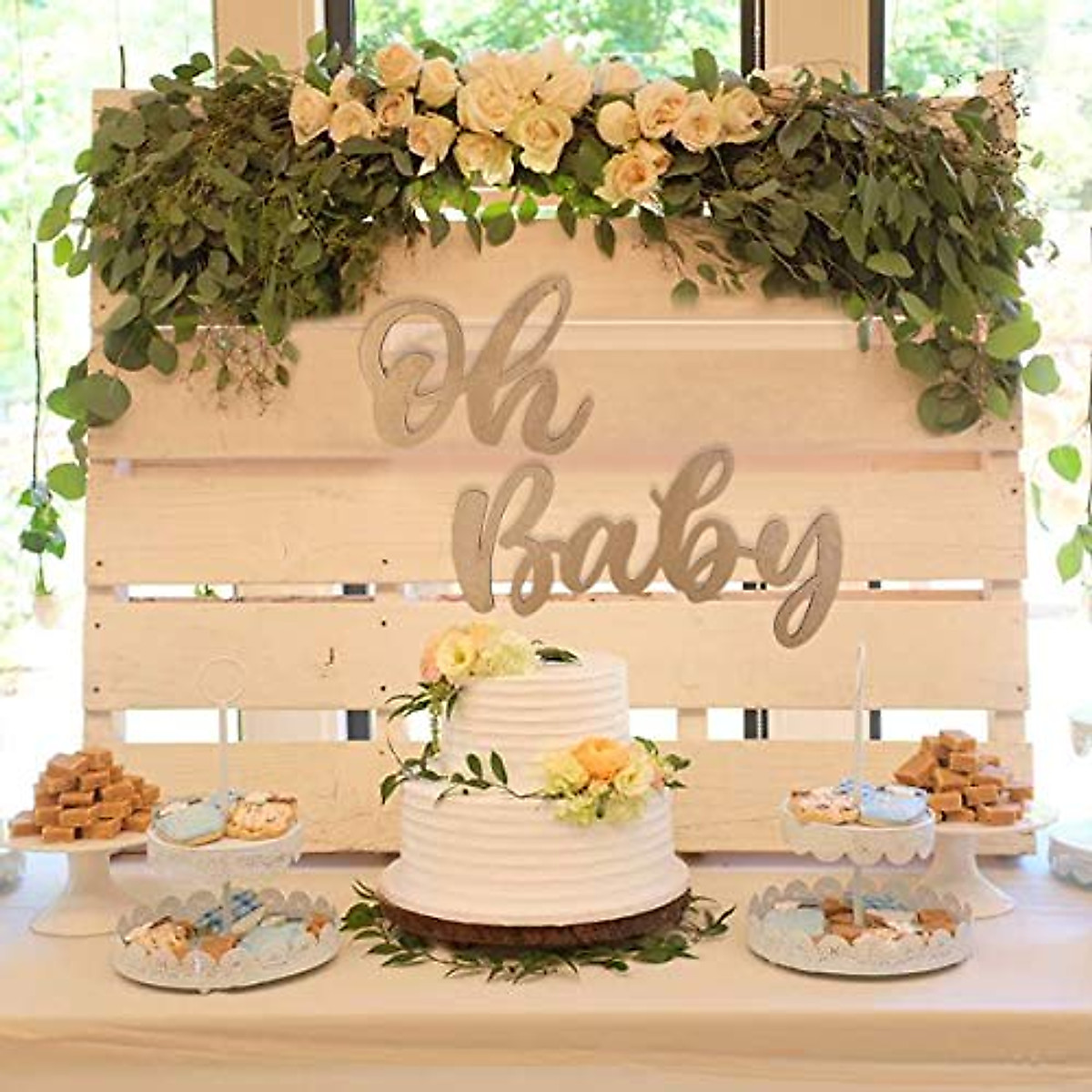 Wood Gold Baby Sign Baby Shower Banner for 1st Birthday Backdrop, Baby Party Sign Wooden Cutout Nursery Decor, Baby Party Banner Event Decorations for Gender Reveal Backdrop ,Baby Announcements