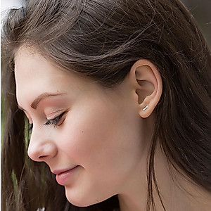 Hoberta Real 14K Solid Gold Tiny Line Bar Stud Earrings for Women & Girls - Hypoallergenic for Sensitive Ears, Small & Minimalist Jewelry for Gifts (Small Line White Gold)