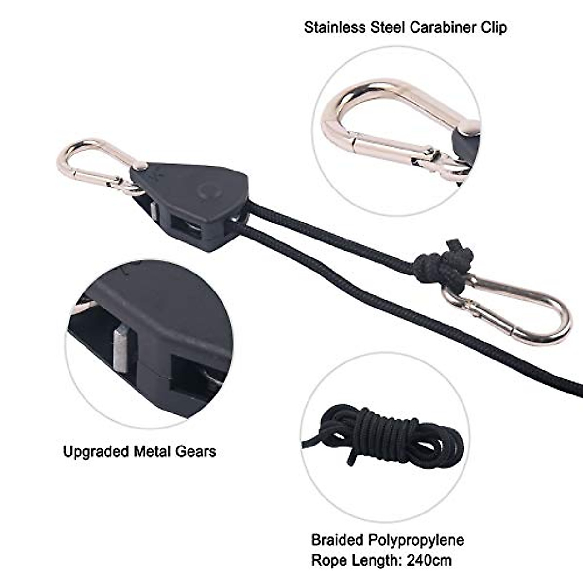 VIPARSPECTRA 6 Pair of 1/8 inch Heavy Duty Adjustable Grow Light Rope Hanger for Grow Light Fixtures & Gardening, 150lb Capacity