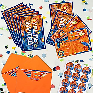 30 Pcs Dart War Party Invitations Happy Birthday Invitation for Boys Dart War Party Favors Boys Birthday Party Cards with Gun Stickers Dart Game Themed Birthday Party Supplies 6 x 4 Inches