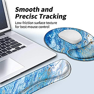 Wrist Rest for Computer Keyboard and Mouse Pad with Wrist Support Gel, Blue Ocean Ergonomic Mousepad Comfortable Keyboard Pad Set Non-Slip Base Come with A Cute Coaster