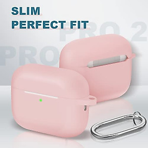 MOLOVA AirPods Pro 2nd/1st Case Cover with Keychain and Carabiner, Full Protective Silicone Skin Accessories for Women Men with Apple AirPods Pro 2nd/1st Charging Case,Front LED Visible,（Pink）
