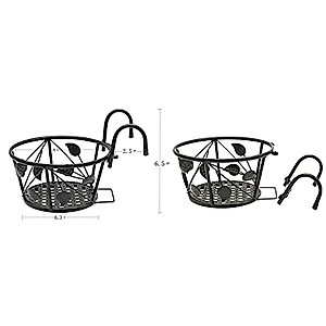 Neisrai Iron Art Metal Railing Flower Pot Hanging Basket for Indoor Pot Holder Hanger 3 Pack Outdoor Plants Perfect for Porches and Patio Decor Leaf Pattern (Black)