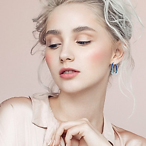 Rhodium Plated Blue and White Gradient Crystal Hoop Earrings for Women, Sparkly Royal Blue Earrings Fashion Jewelry