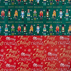 RUSPEPA Reversible Wrapping Paper Roll - Mini Roll - Christmas Nussknacker and Happy Holidays Pattern Great for Christmas, Party, Holiday - 17.5 Inches X 32.8 Feet