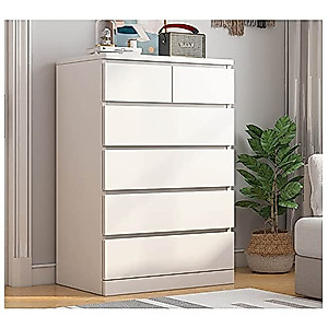 DRAMLOR 6 Drawer Tall White Dresser, Simple and Modern Wood Tall Dressers for Bedroom, 6 Drawer Chest of Drawers Closet Organizers and Storage Suitable for Living Room, Bedroom, Hallway