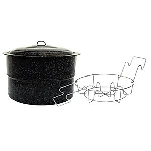 Granite Ware Water Bath Canner with Collapsible Jar Rack, 33 Quarts - Durable Enamel Steel Pot for Efficient Canning & Cooking, Non-Stick Surface - Safe for Gas & Electric Stovetops (Speckled Black)
