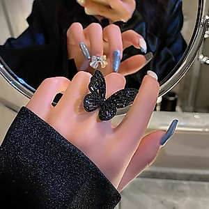 GELVTIC Rhinestone Butterfly Ring for Women Adjustable Cubic Zirconia Cocktail Gold Ring Sparkling Crystal Silver Open Wrap Statement Ring Mother Birthstone Rings Bridesmaids Wedding Jewelry